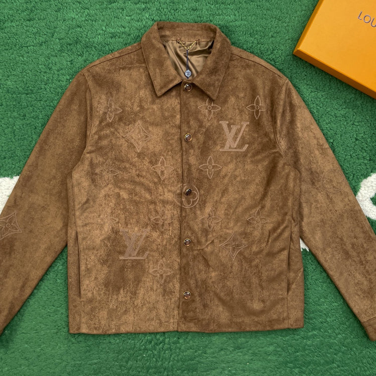 lv MONOGRAM Embroidered Suede Leather Jacket Shirt – My Store
